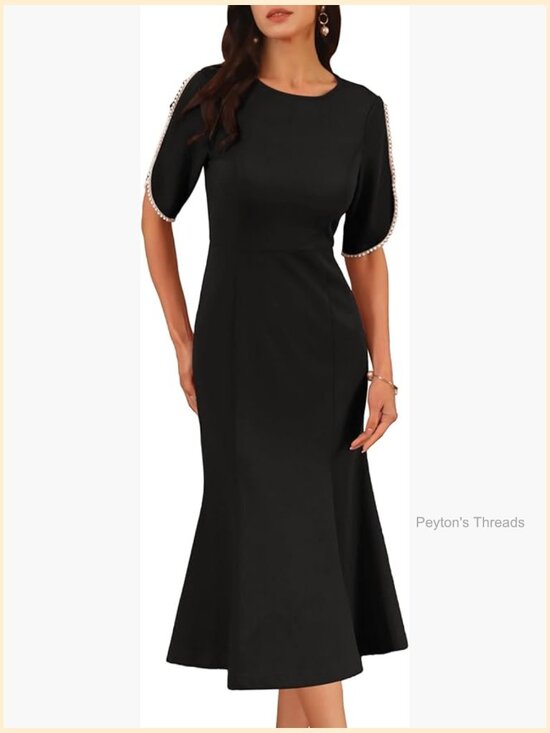 Dresses | Beaded Mermaid Midi Cocktail Dress With Short Sleeves | Poshmark